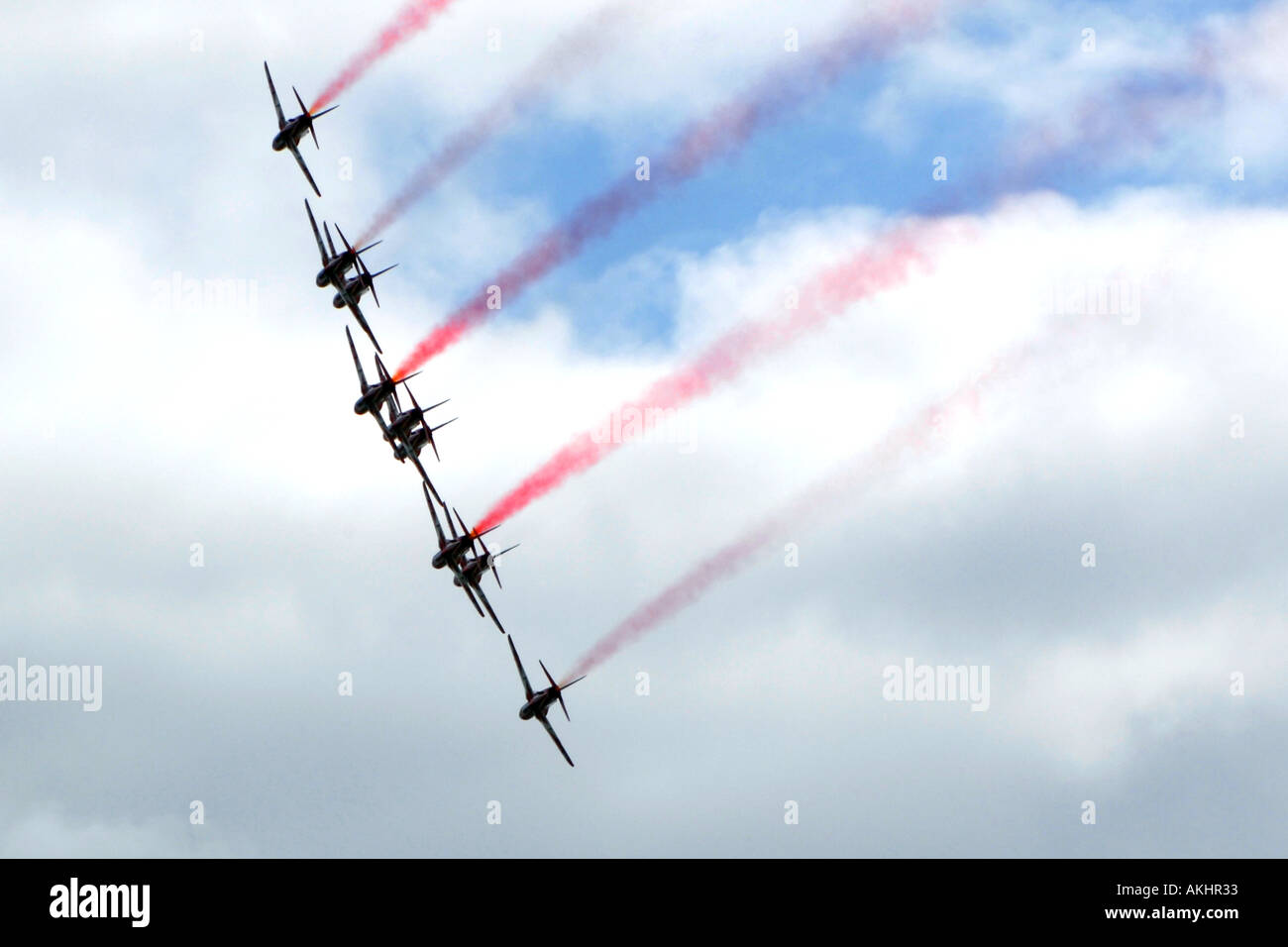 9 Hawk fast jet training aircraft of the Red Arrows Display team Stock ...