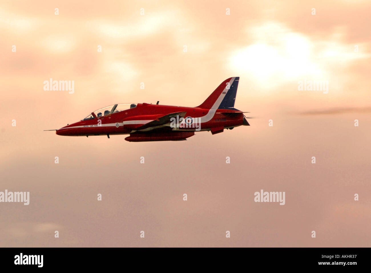 1 Hawk fast jet training aircraft of the Red Arrows Display team flies ...