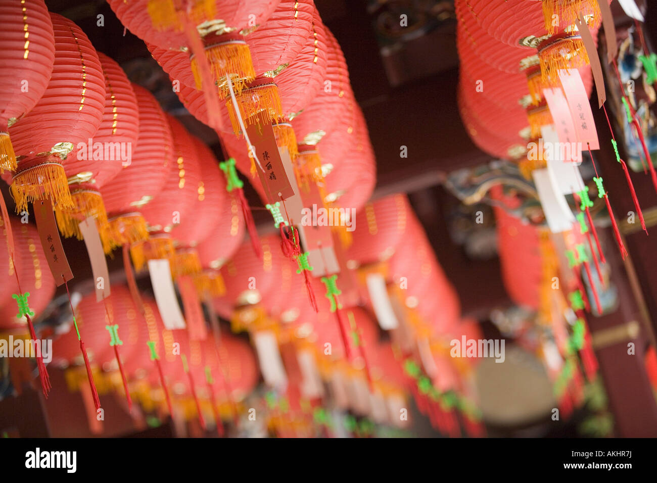 Low angle view of Chinese lanterns in a temple Stock Photo - Alamy