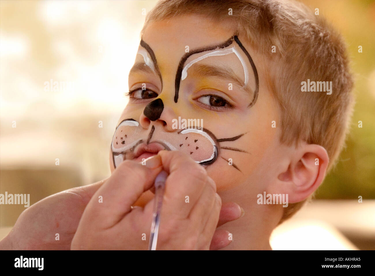 A young boy has his face painted at a children s festival Stock Photo ...