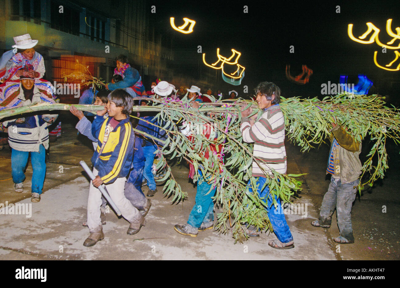 Traditional tree chopping for kids February carnivale celebration ...