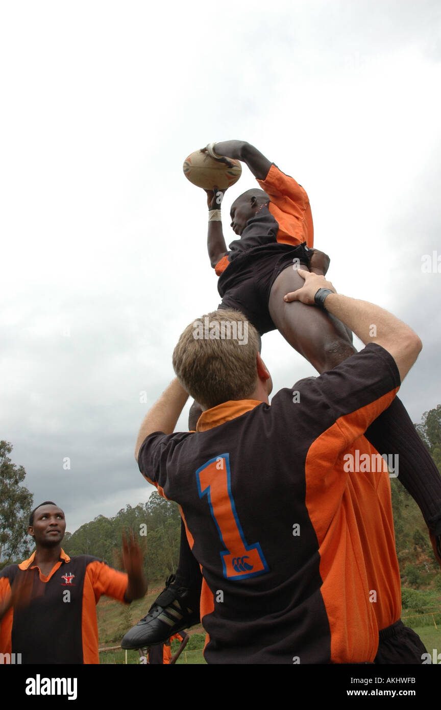 Rugby line out practice for the Remera Buffaloes Kigali Rwanda Stock ...