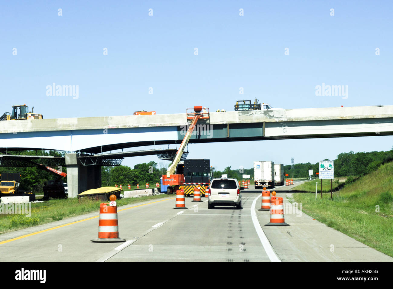 Maintenance work on an overpass bridge in Michigan MI Stock Photo - Alamy