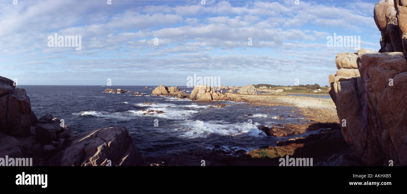 Exposed rock (known as 'pink granite') Pointe du Gouffre Brittany ...