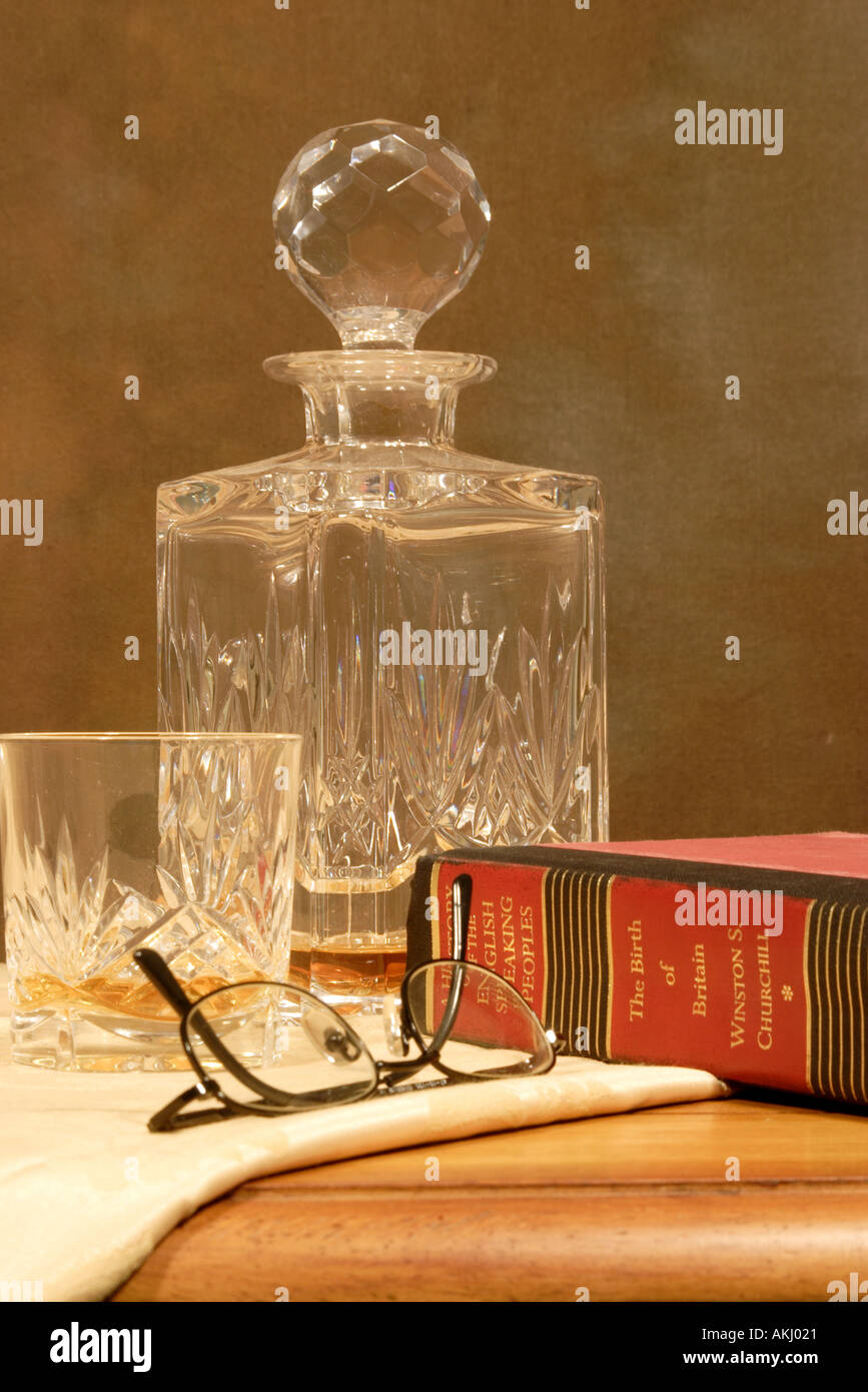 Whiskey Decanter and Book Stock Photo - Alamy