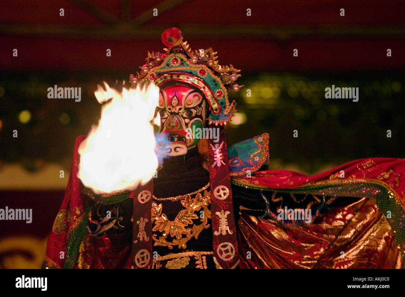 Fire breathing mask puppet in a tourist show Chengdu China in Sichuan ...