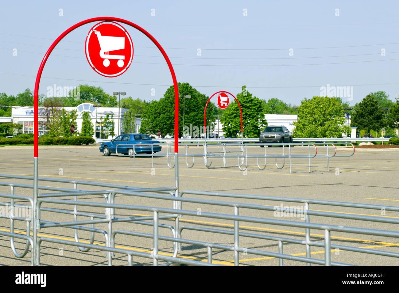 Shopping cart collection point in a store parking lot in Ohio OH Stock ...