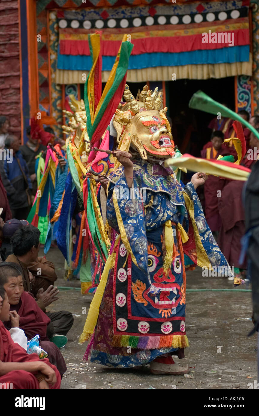 Protector deities dance at the Monlam Chenpo Katok Dorjeden Monastery ...