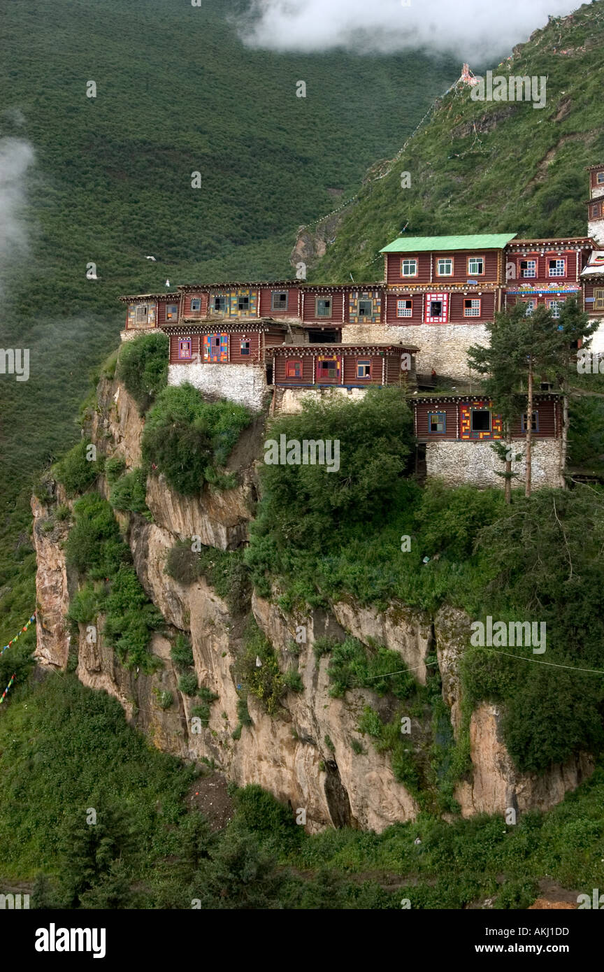 Hermitage buildings above Katok Dorjeden Monastery Kham eastern Tibet ...
