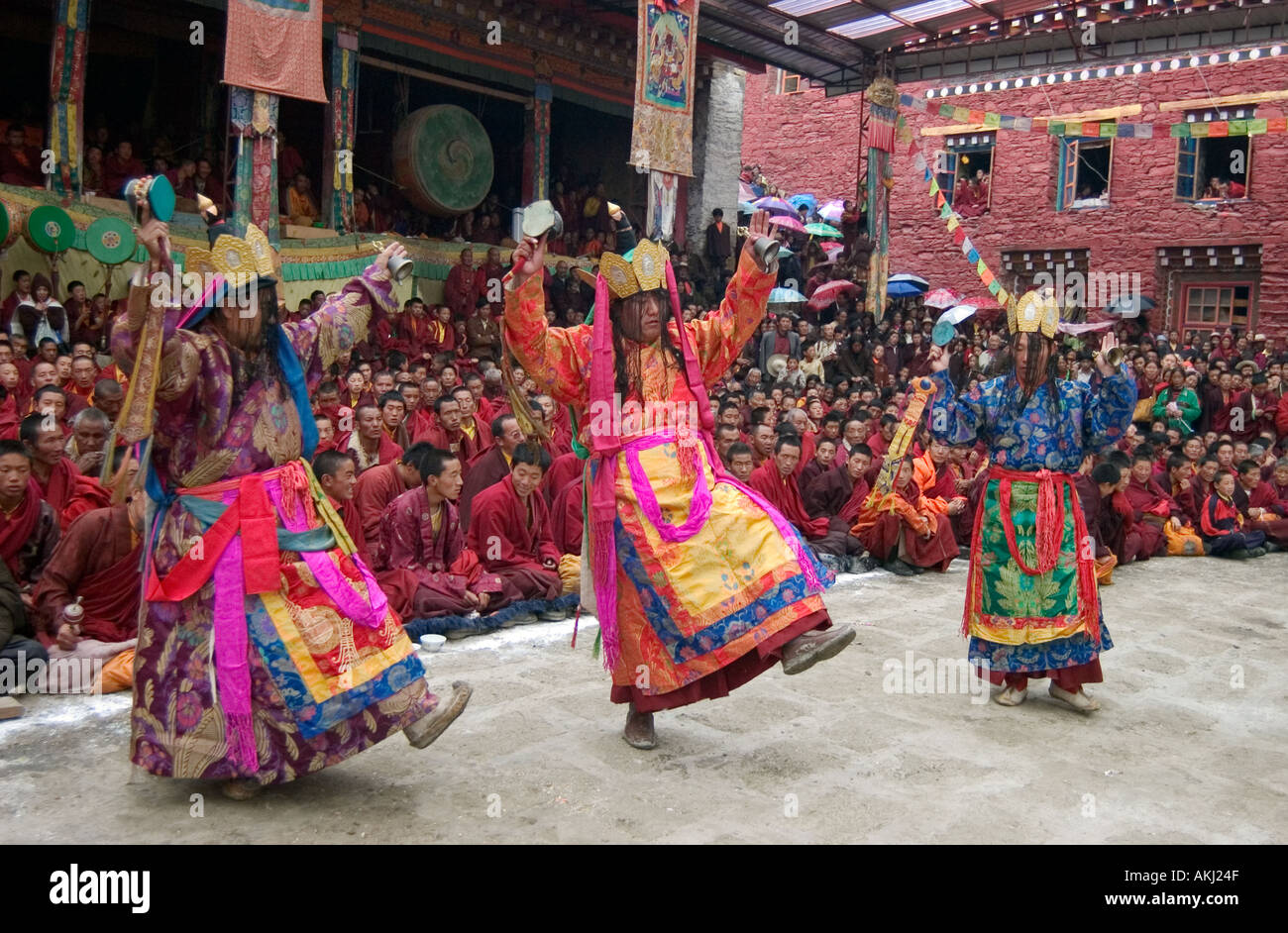 Nyingma monks with damaru drums bells at the Cham dances Katok ...