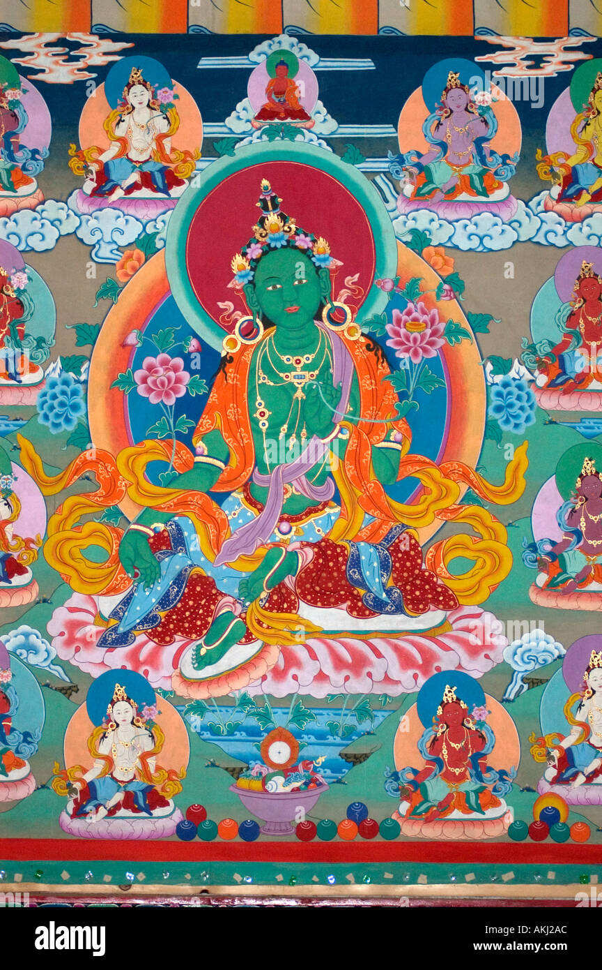 Mural of Green Tara in a Tibetan Monastery in Dabpa County Kham Sichuan ...