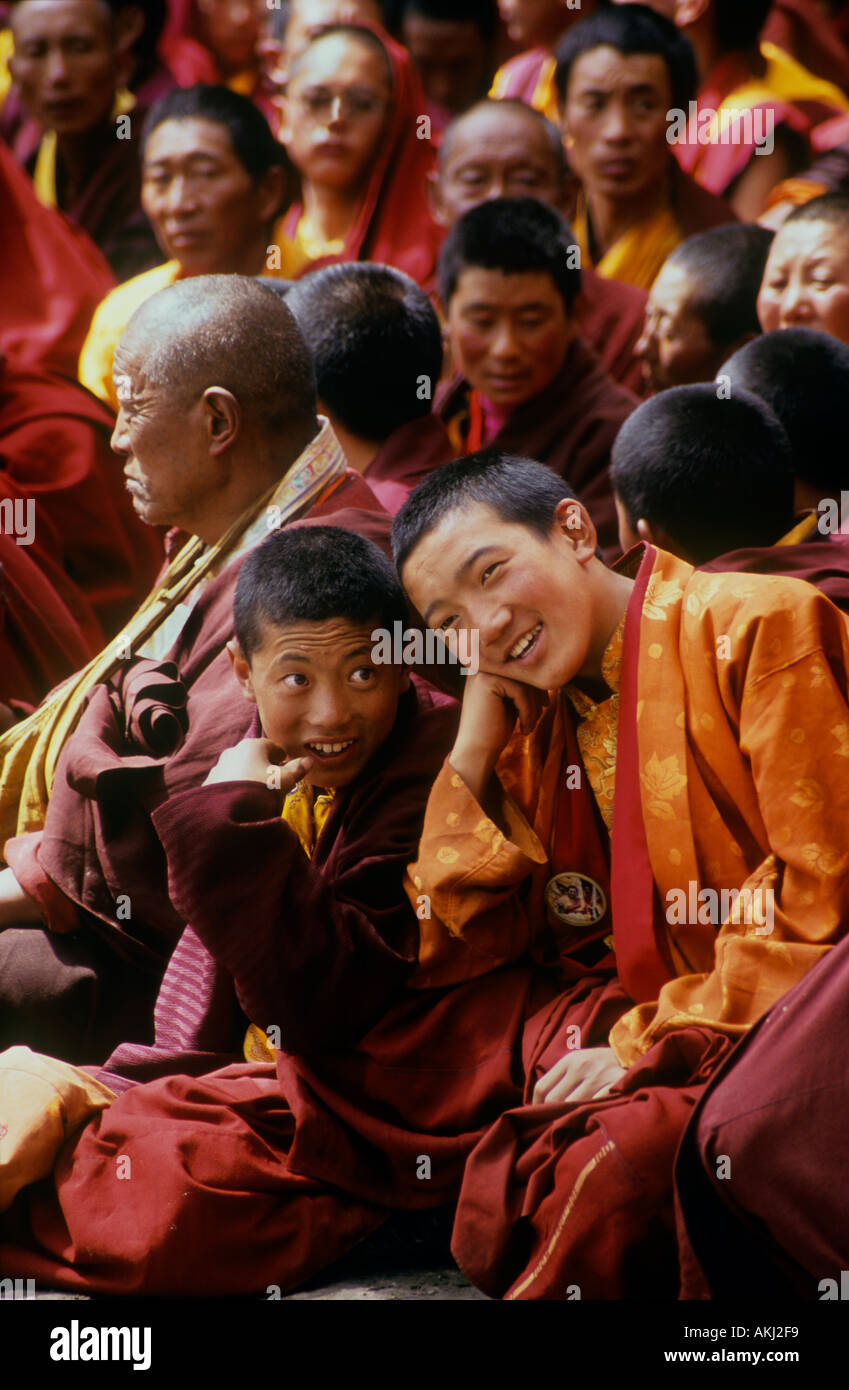 Nyingmapa sect Buddhist monks watch the Monlam Chenmo dances Katok ...