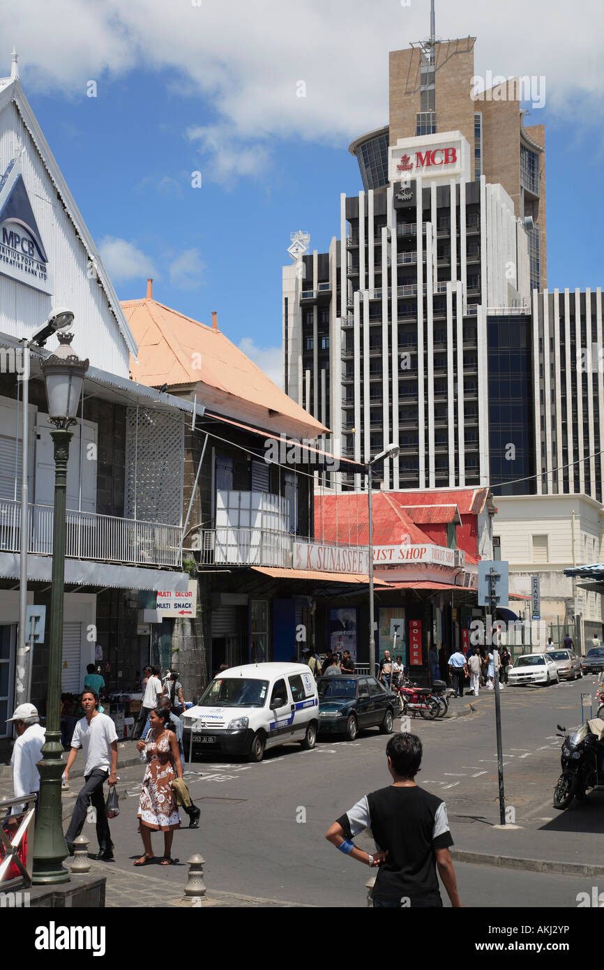 Mauritius Port Louis old and new buildings street scene Stock Photo - Alamy