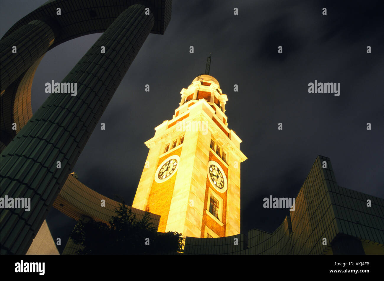 Low key viewpoint at night of the Clock Tower in Tsim Sha Tsui in in ...