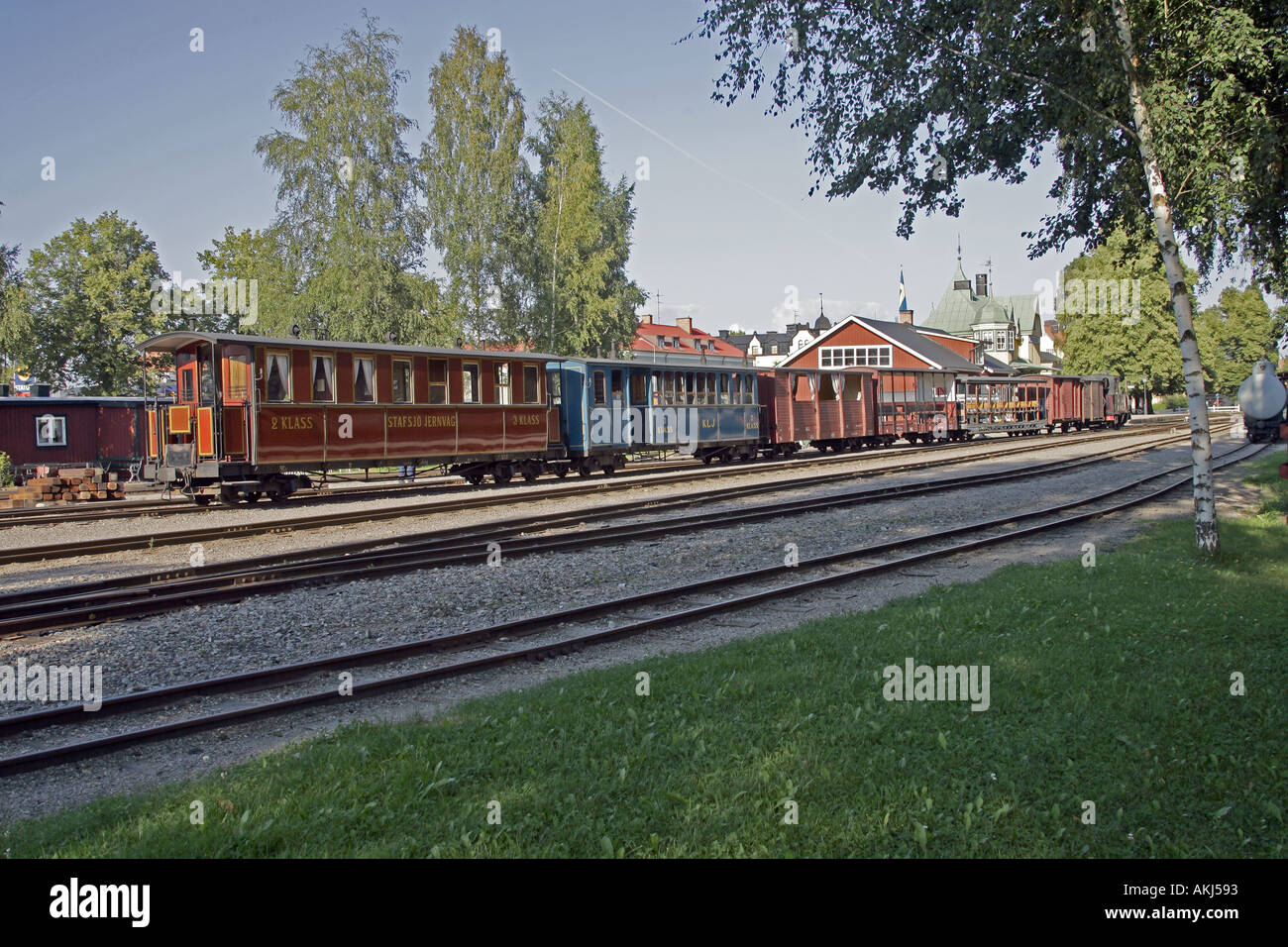 Historic engine with trailer Stock Photo - Alamy