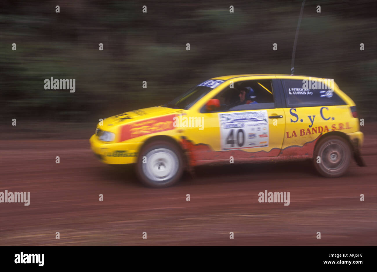 A car races during a national rally competition in Argentina Stock ...