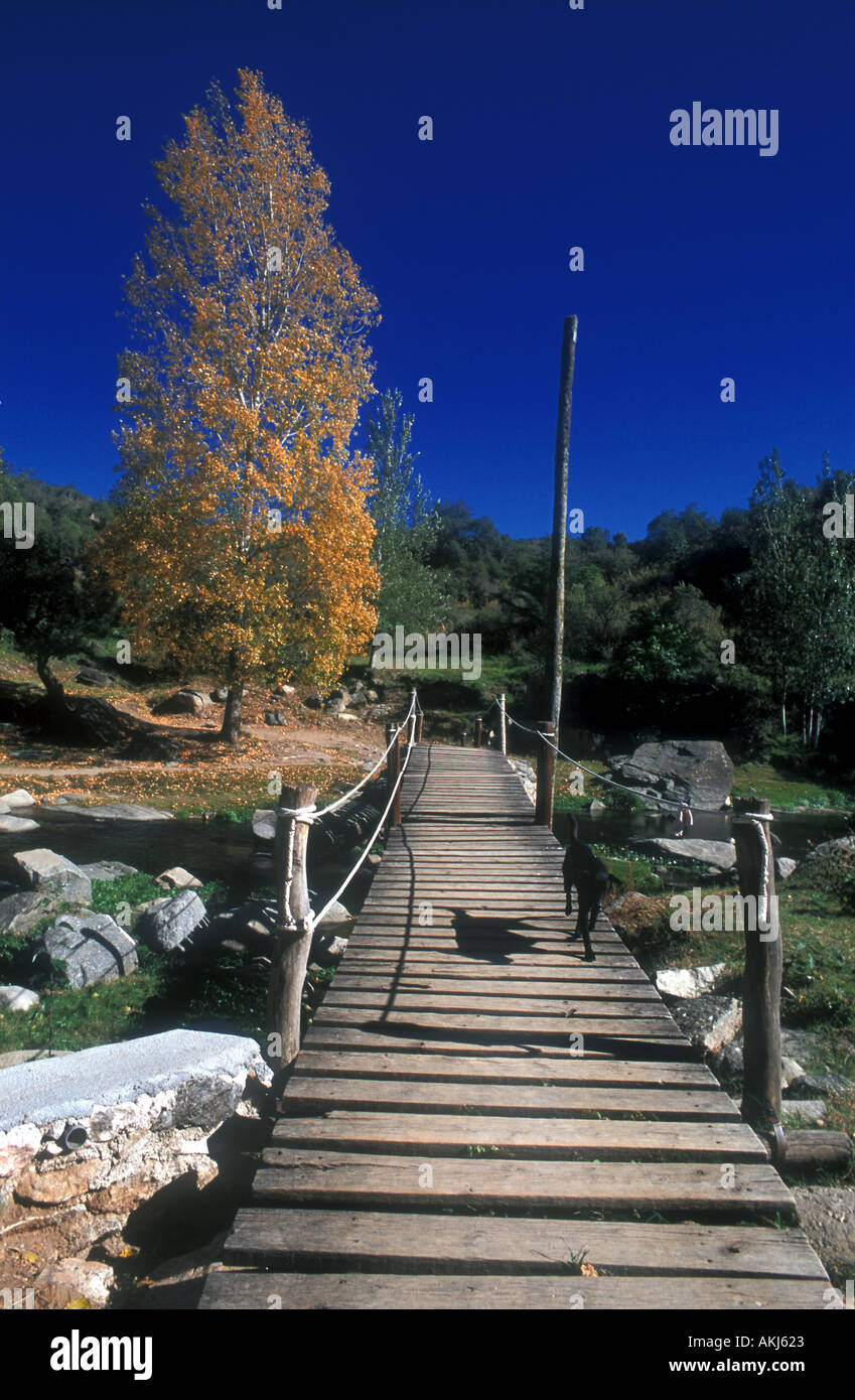 A rustic pedestrian bridge in a rural landscape in Cordoba Argentina ...