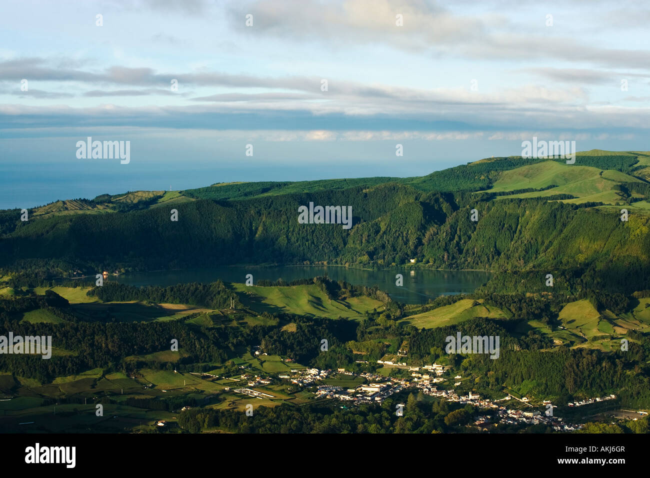 Overlooking the Furnas valley and furnas lake in the Azores Stock Photo ...