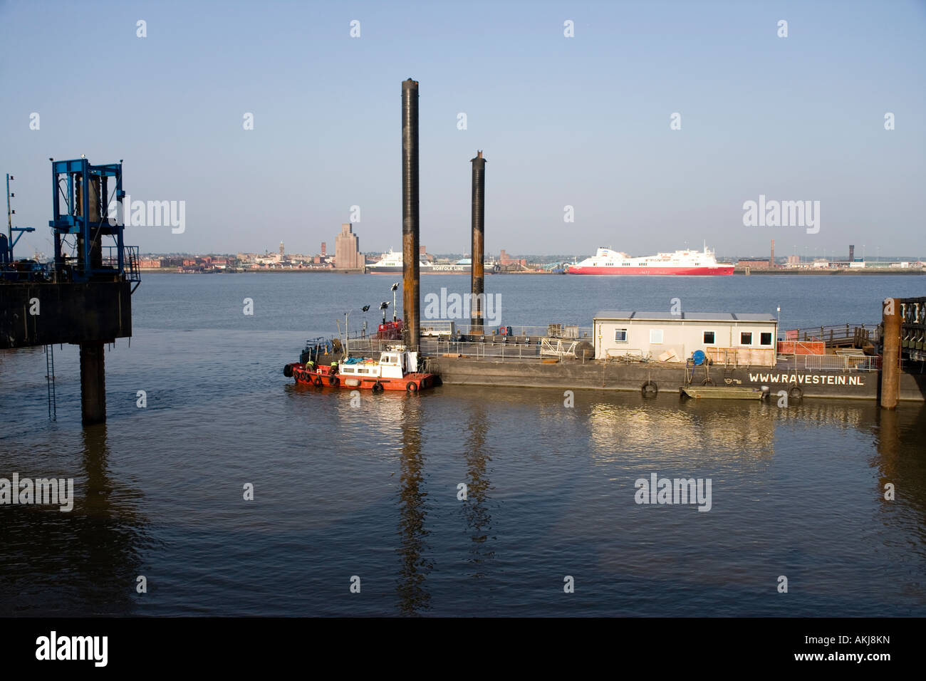 Dredging work on the Mersey River at the Pier Head, Liverpool , England ...