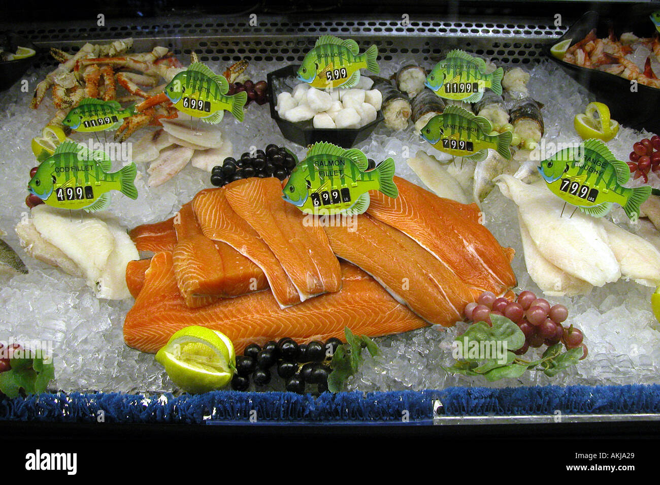 Fresh fish on display in a farmer s market store Stock Photo - Alamy