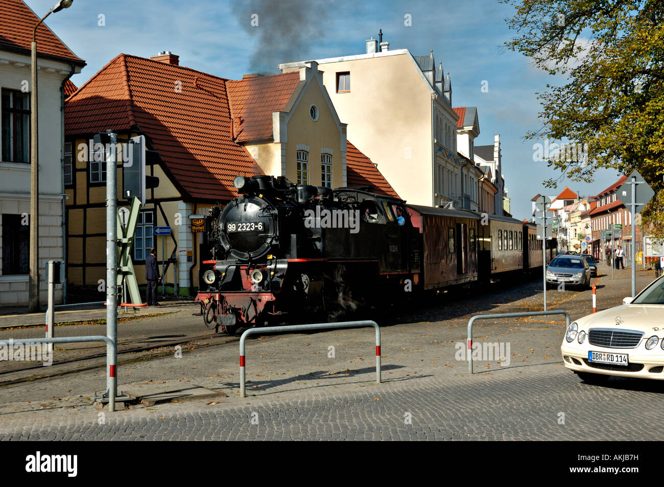 The "Molli" steam train in the streets of Bad Doberan in Northern ...