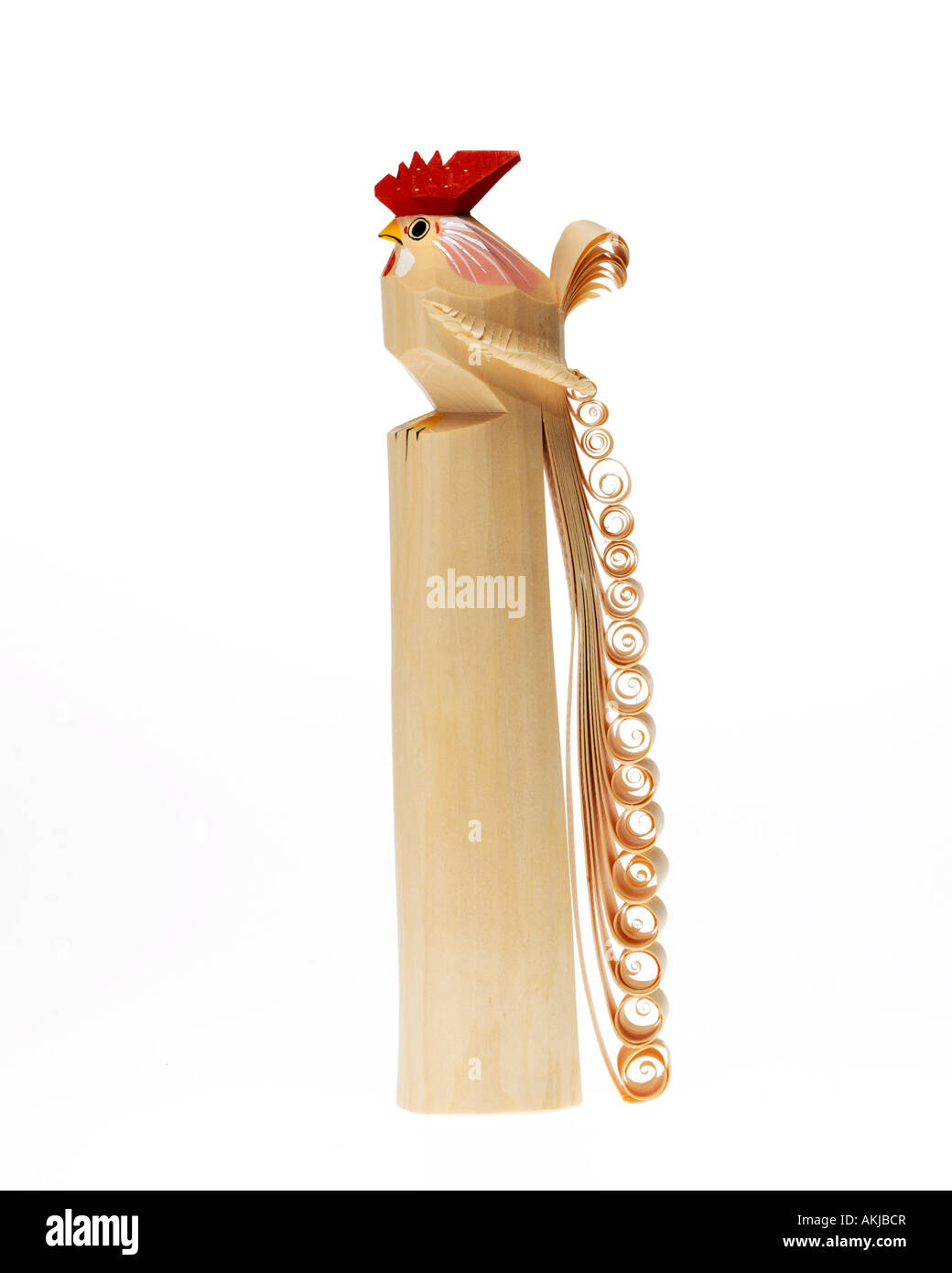 Japanese Yamagata traditional wooden rooster carving "sasano bori Stock ...