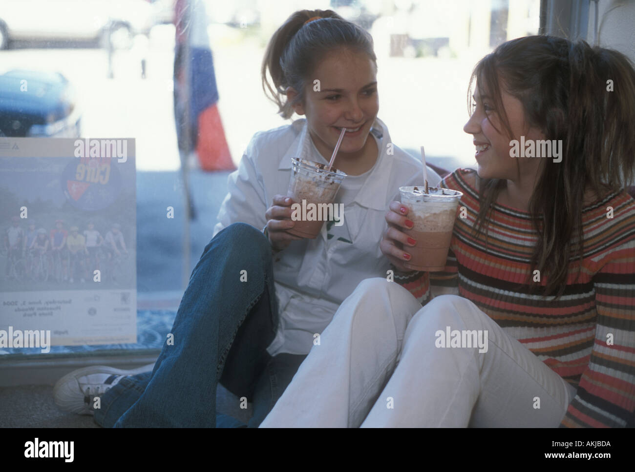Young Girls in Malt Shop Stock Photo - Alamy