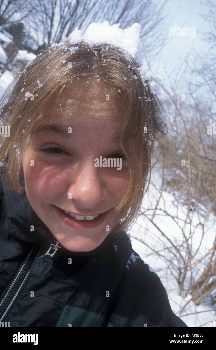 Girl With Snow in Her Hair Stock Photo - Alamy