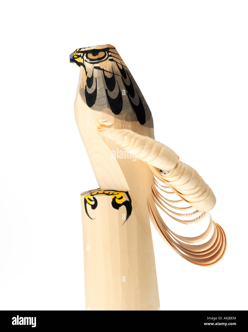 JapaneseYamagata traditional wooden hawk carving "sasano bori Stock ...