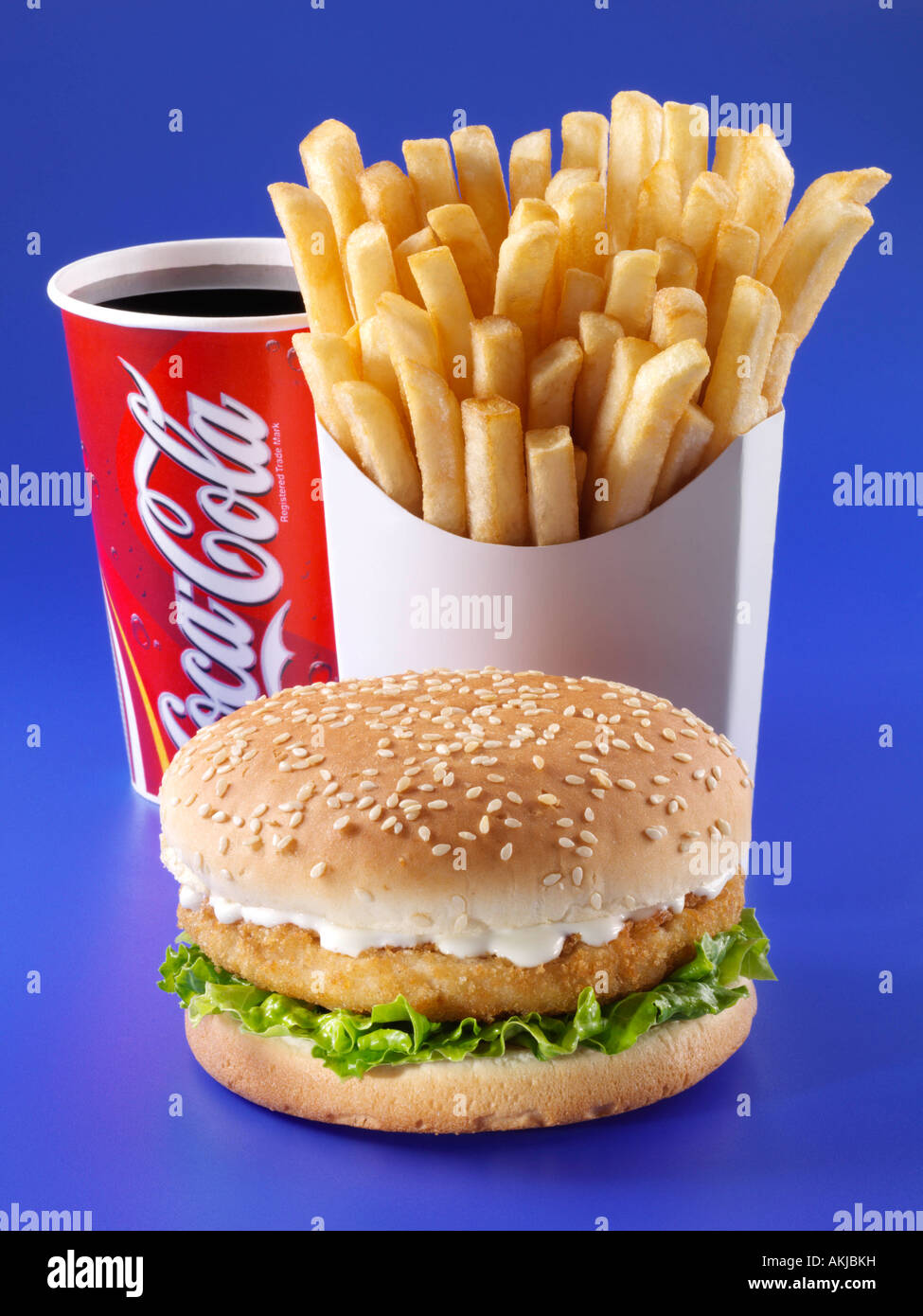 Chicken burger French fries coke editorial junk food Stock Photo - Alamy