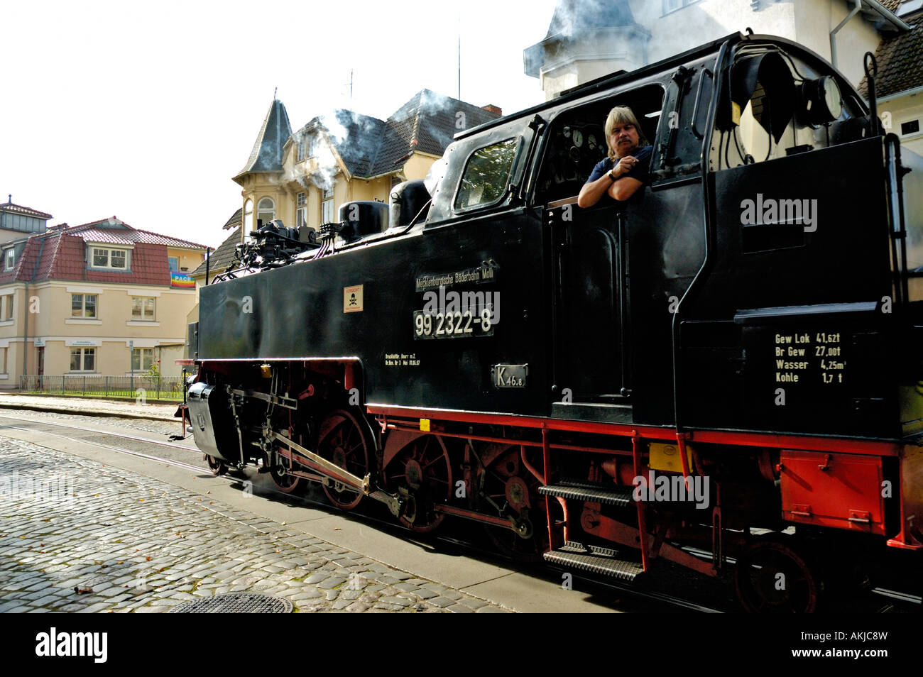 The "Molli" steam train in the streets of Bad Doberan in Northern ...