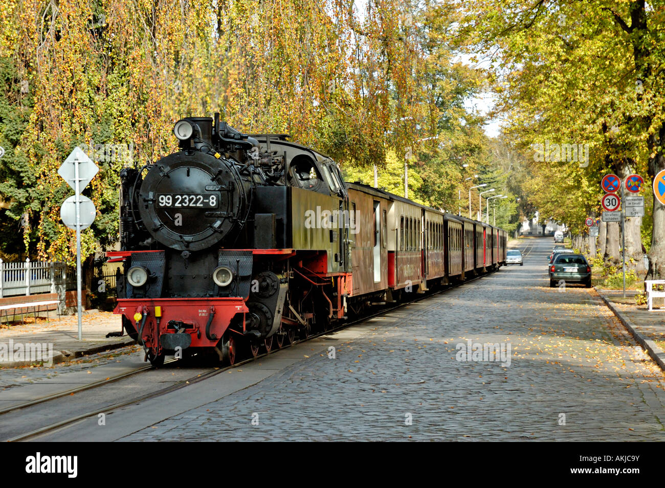 The "Molli" steam train in the streets of Bad Doberan in Northern ...