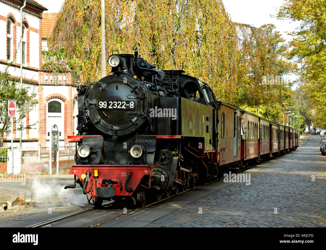 The "Molli" steam train in the streets of Bad Doberan in Northern ...