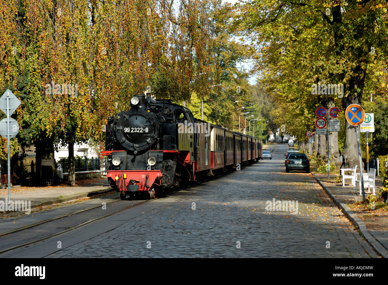 The "Molli" steam train in the streets of Bad Doberan in Northern ...