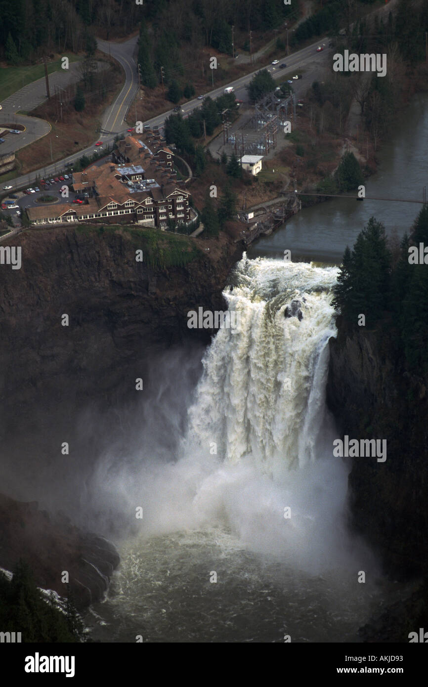 Aerial view of Salish Lodge and Snoqualmie Falls Snoqualmie River ...
