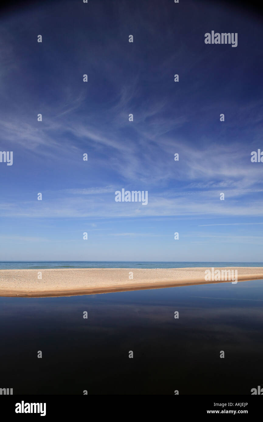 Blue sky and water, mouth of the Two Hearted River, Michigan s Upper ...