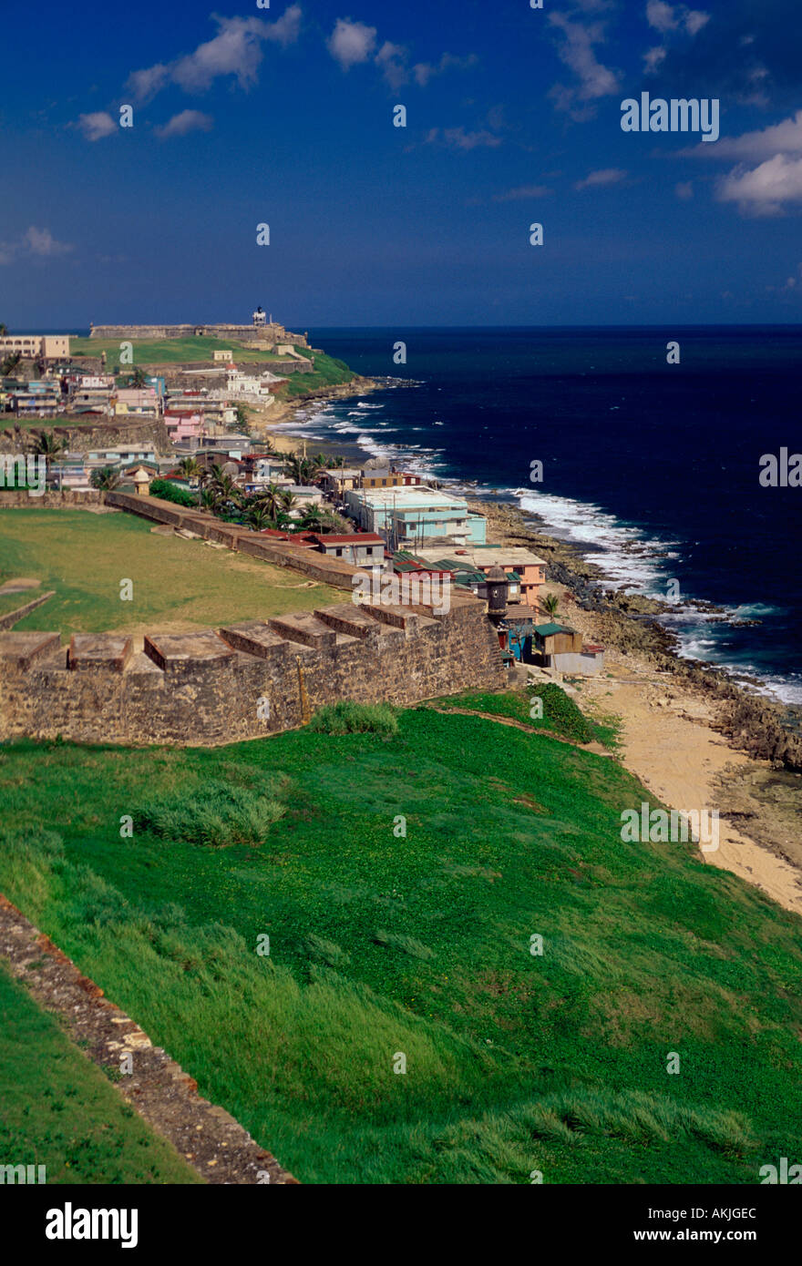 city wall, El Morro Fortress in background, Old San Juan, San Juan ...