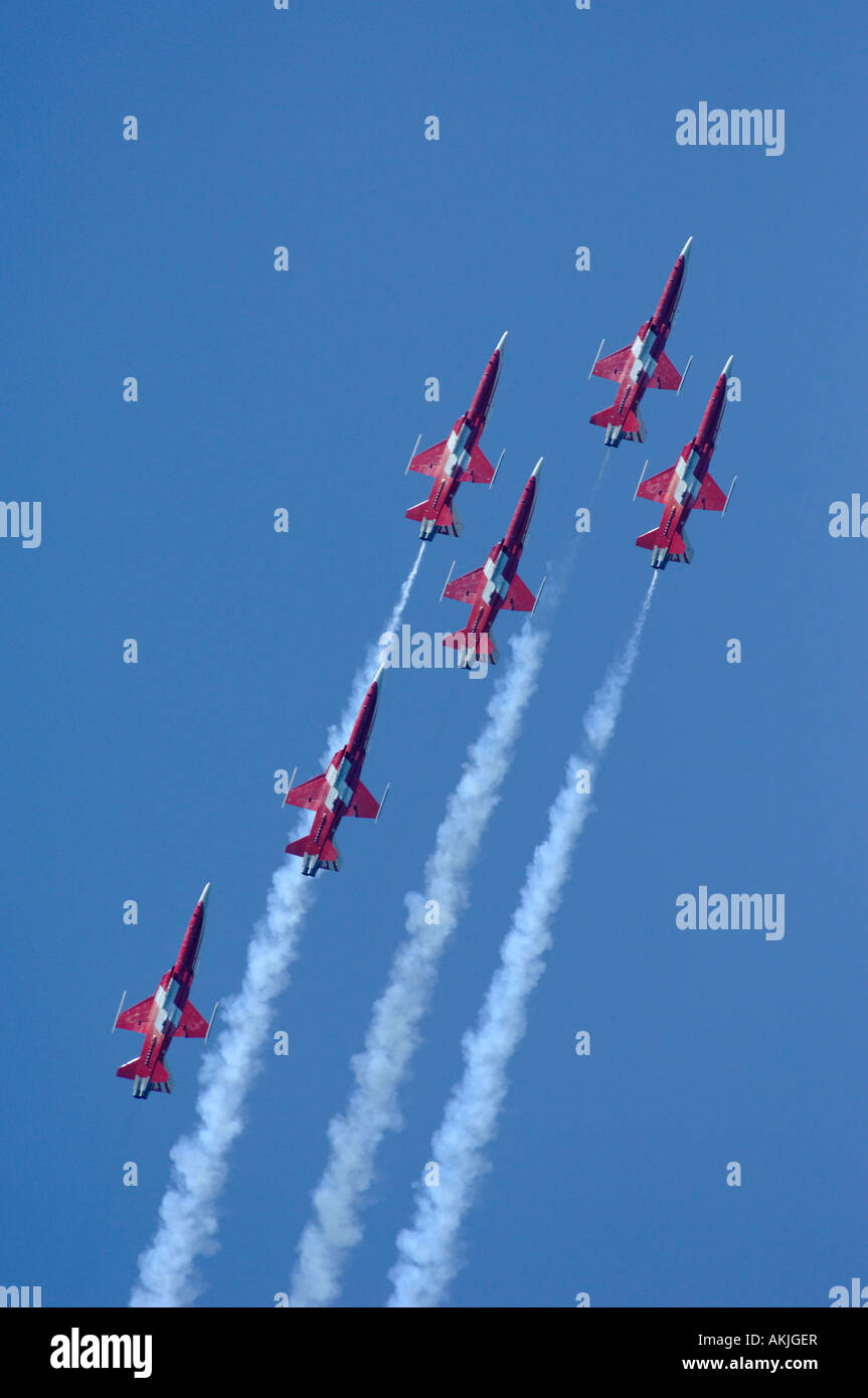 Swiss aerobatics team fly in formation over Valencia in Spain for the ...