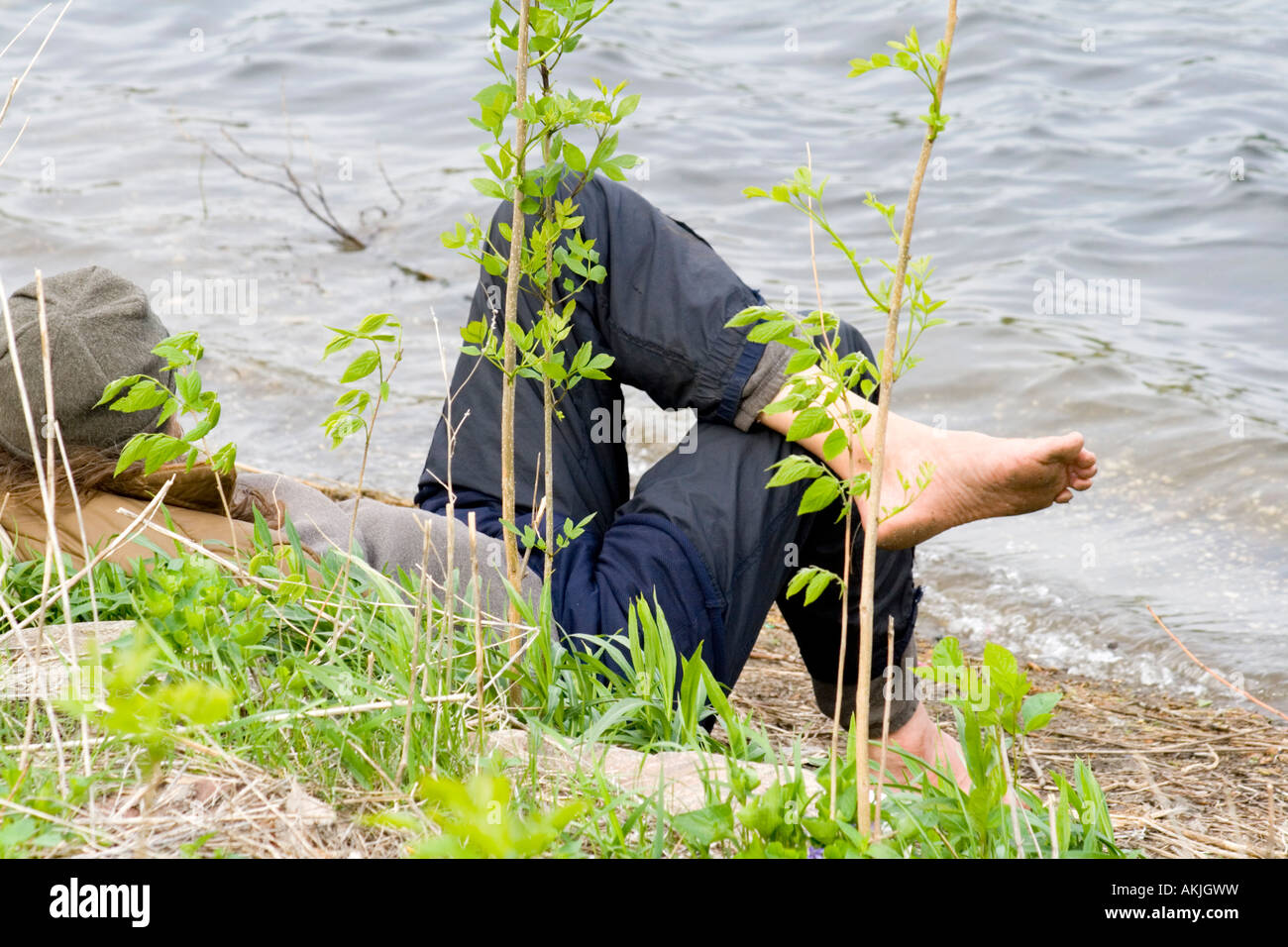 Barefoot man age 50 relaxing hi-res stock photography and images - Alamy
