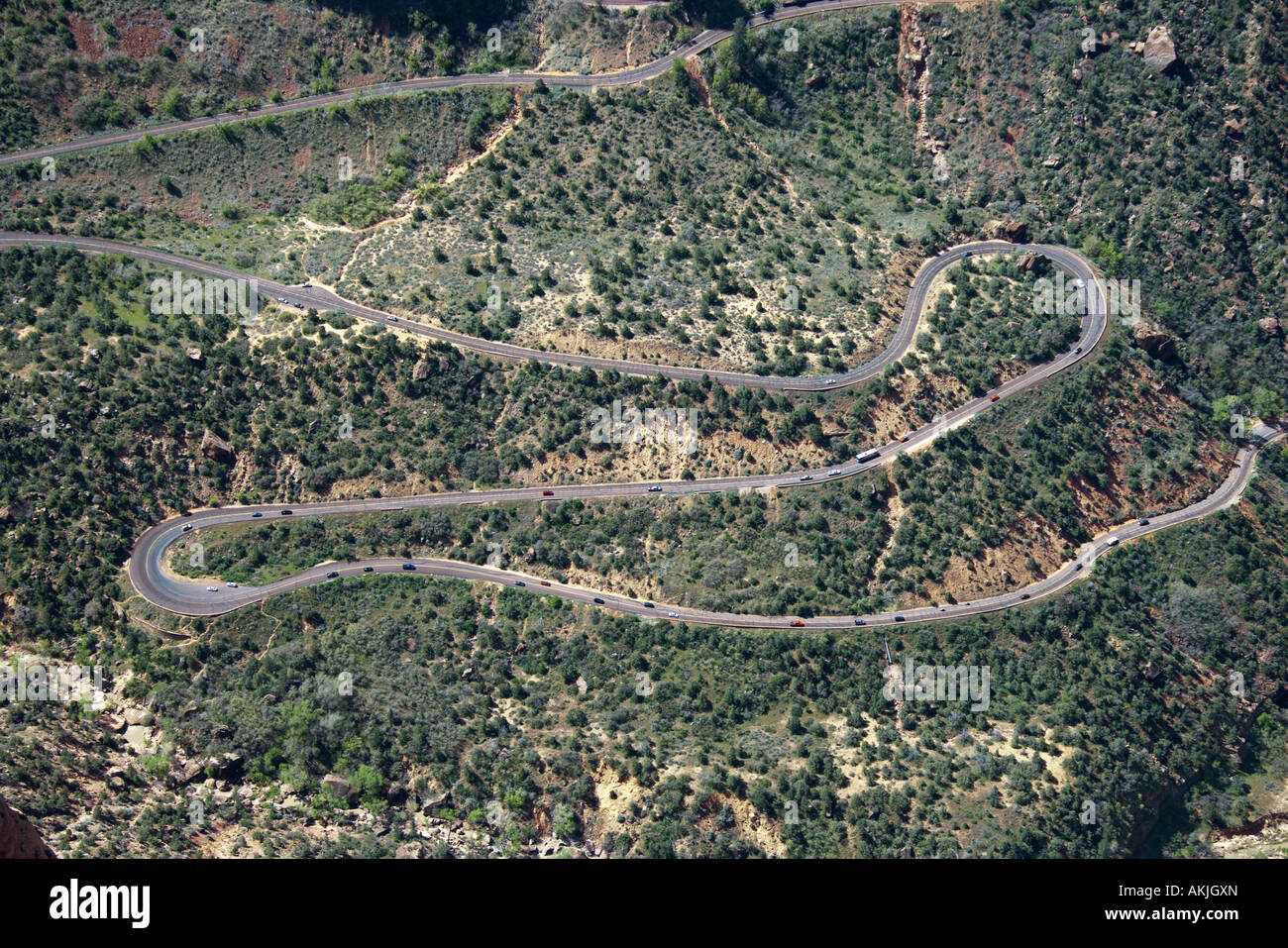 Aerial of winding Route 9 road in Zion National Park of Utah USA Stock ...