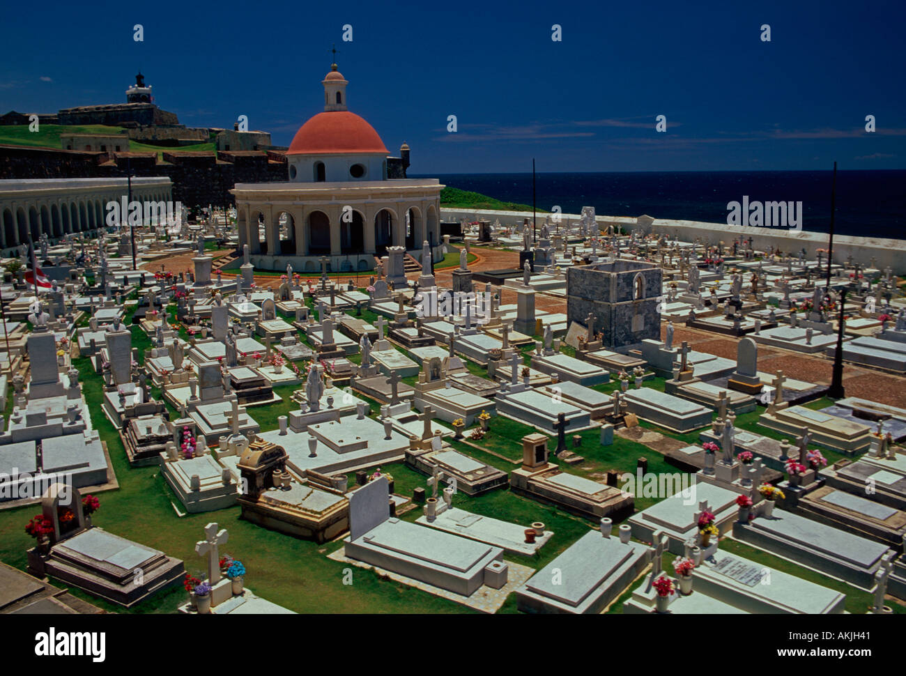 San Juan Cemetery, Cementerio, El Morro Fortress in background, Old San ...