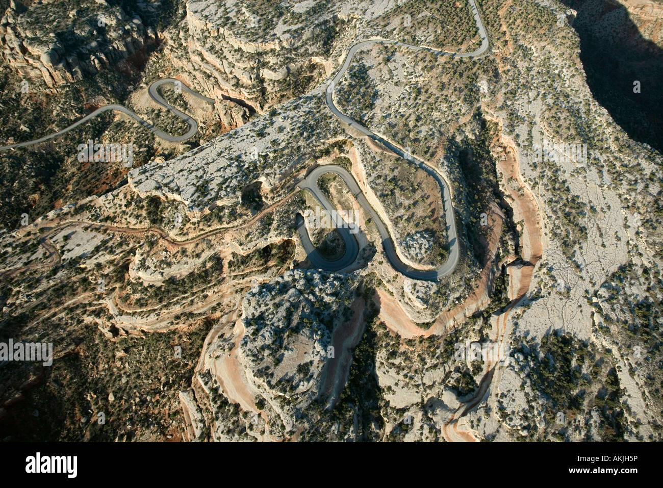 Aerial of curvy road in high desert landscape of Utah USA Stock Photo ...