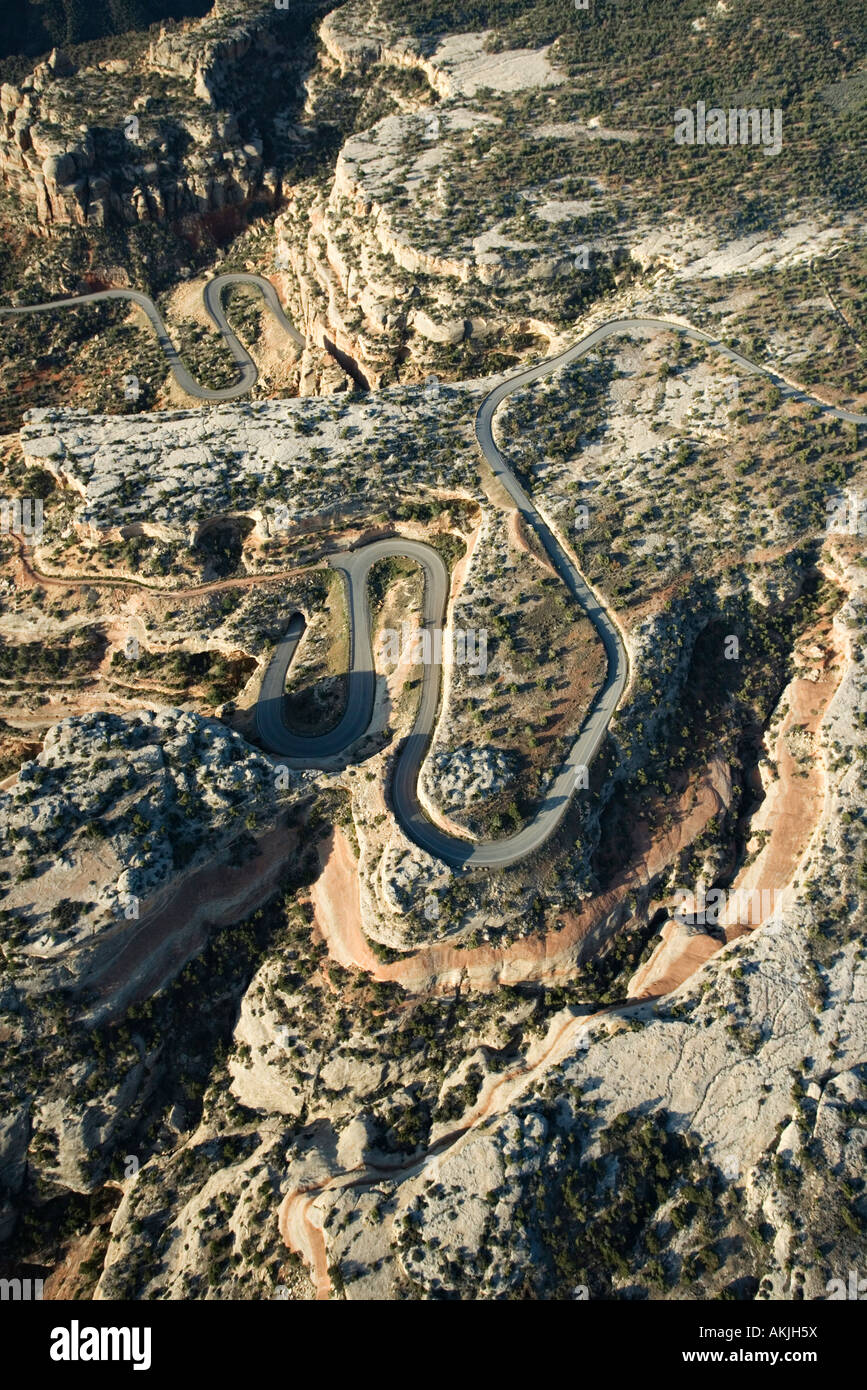 Aerial of curvy road in high desert landscape of Utah USA Stock Photo ...