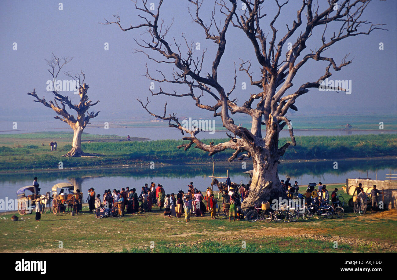 People Gathering for a Rural Market Burma Stock Photo - Alamy