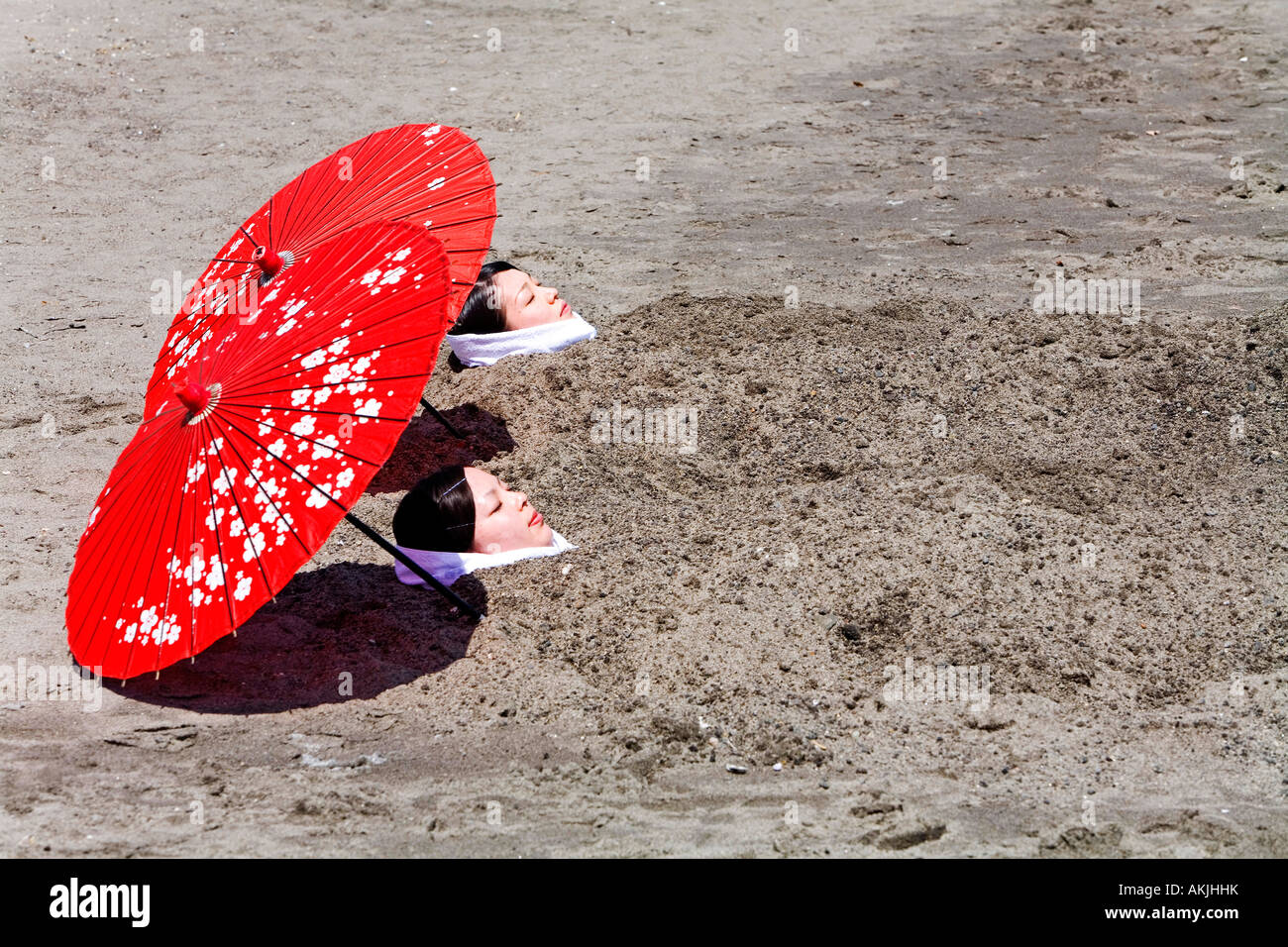 Japan, Kyushu Island, city of Ibusuki, hot sand bath on the beach Stock ...