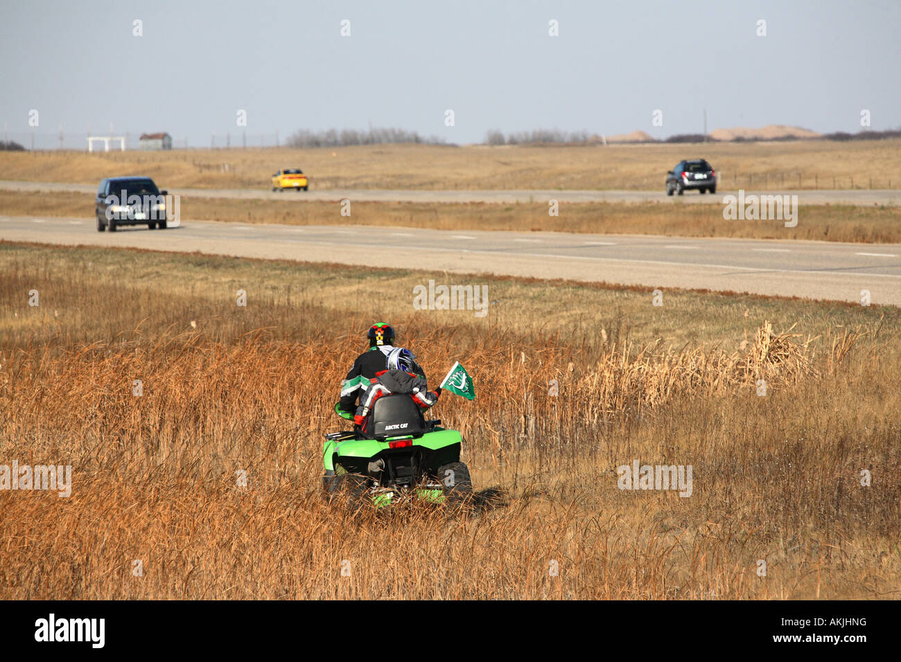 ATV in ditch along Trans Canada Highway in Saskatchewan Stock Photo - Alamy