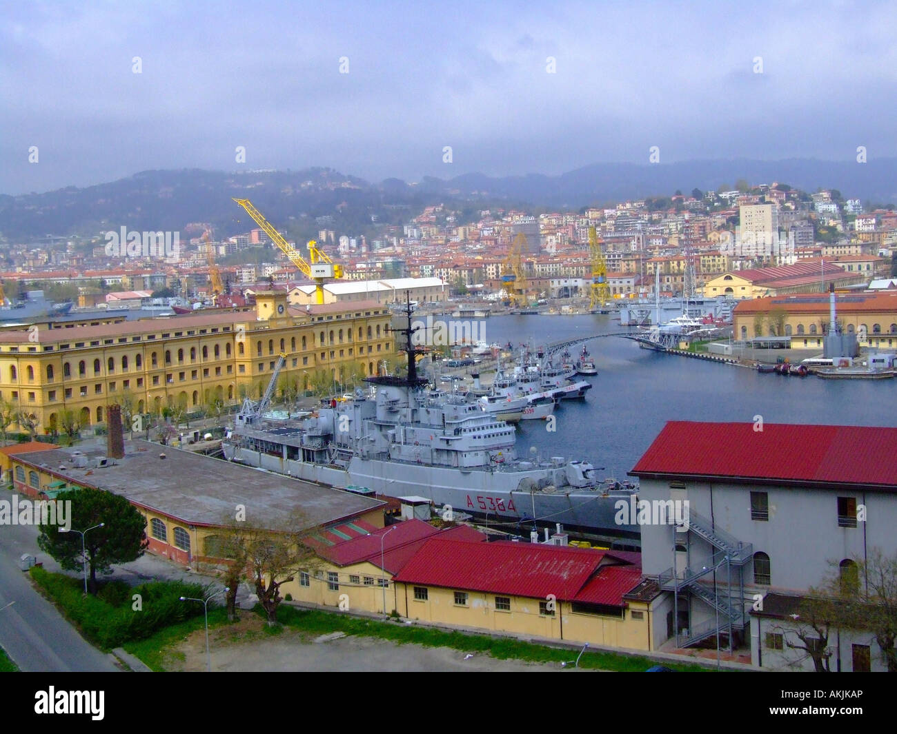 Cityscape with the naval dockyard, La Spezia, Ligury, Italy Stock Photo ...