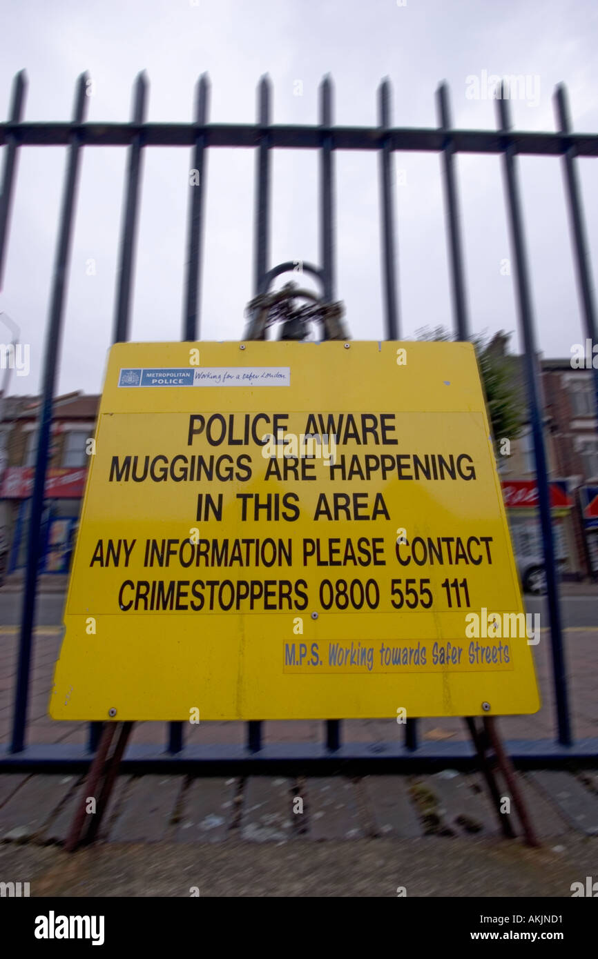 Police are aware muggings are happening in this area crimestoppers sign ...