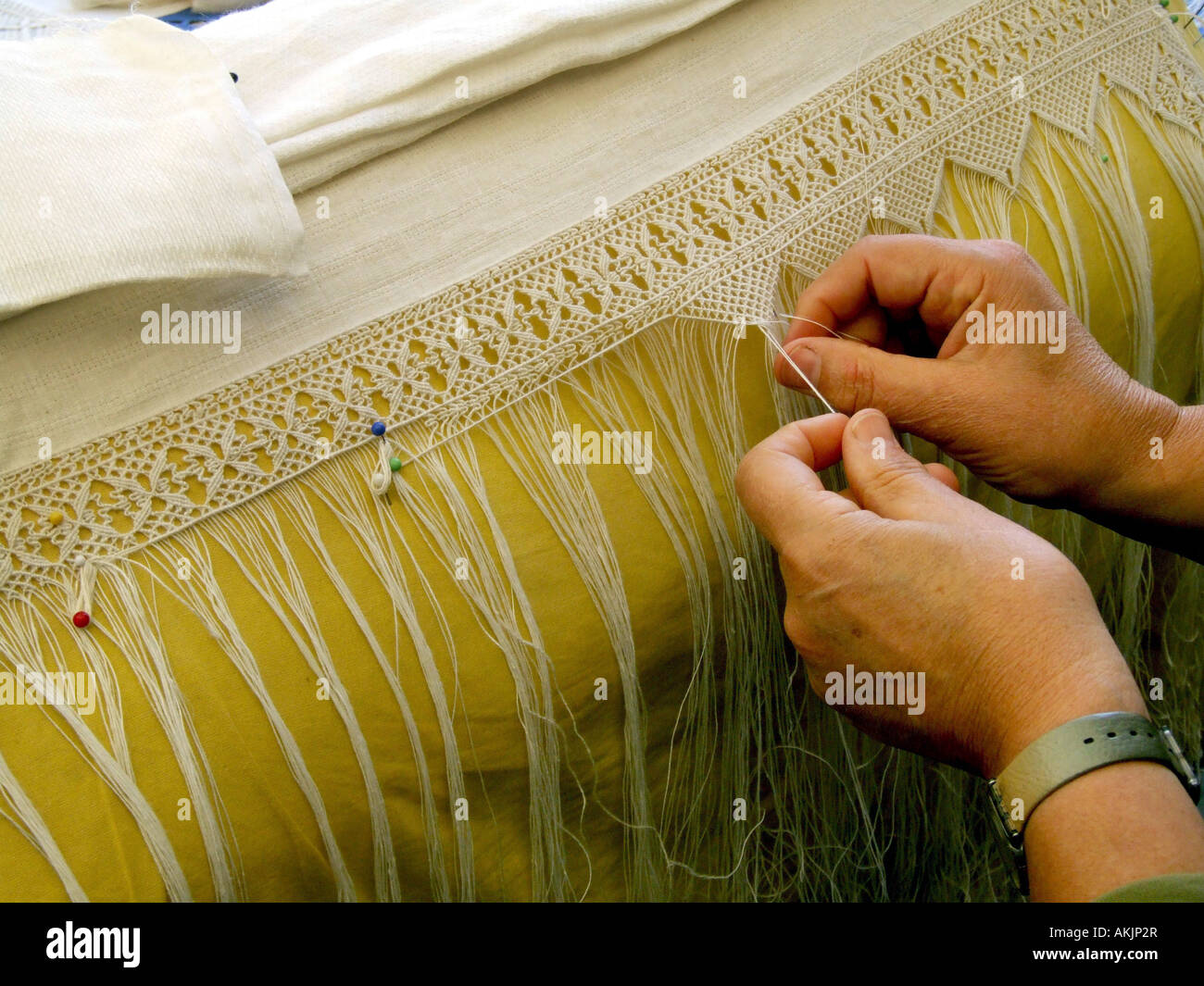 Macramï¿½ typical handmade lace, Chiavari, Ligury, Italy Stock Photo ...