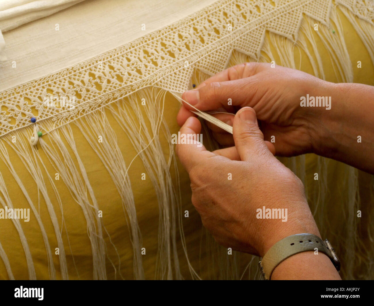 Macramï¿½ typical handmade lace, Chiavari, Ligury, Italy Stock Photo ...